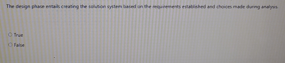 Solved The design phase entails creating the solution system | Chegg.com