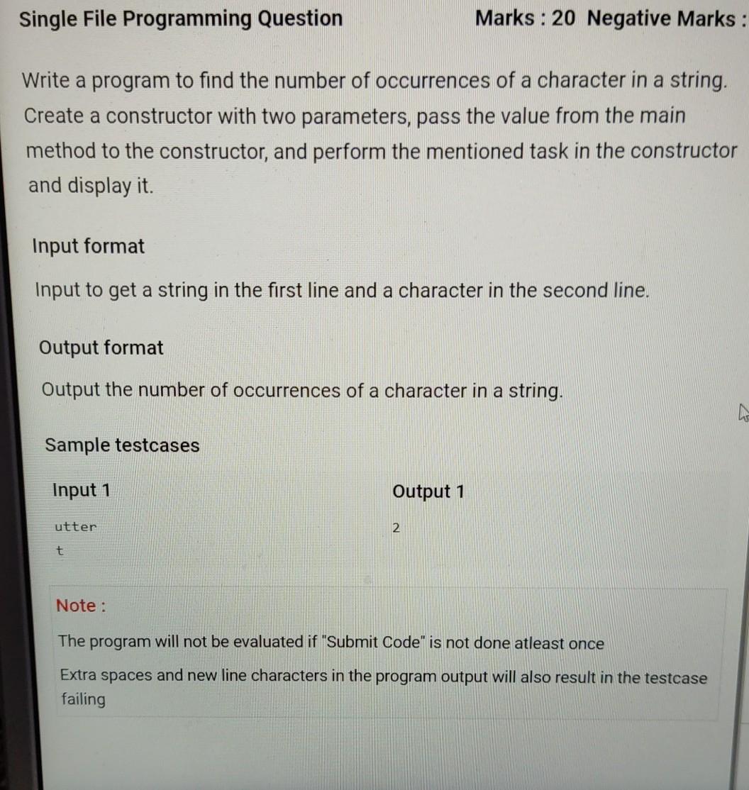 Solved Single File Programming Question Marks : 20 Negative | Chegg.com