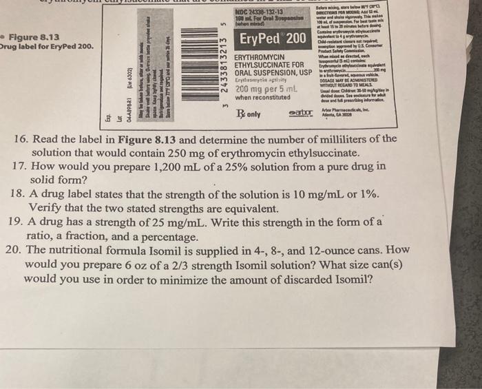 Solved . Figure 8.13 Drug label for EryPed 200. EryPed 200 | Chegg.com