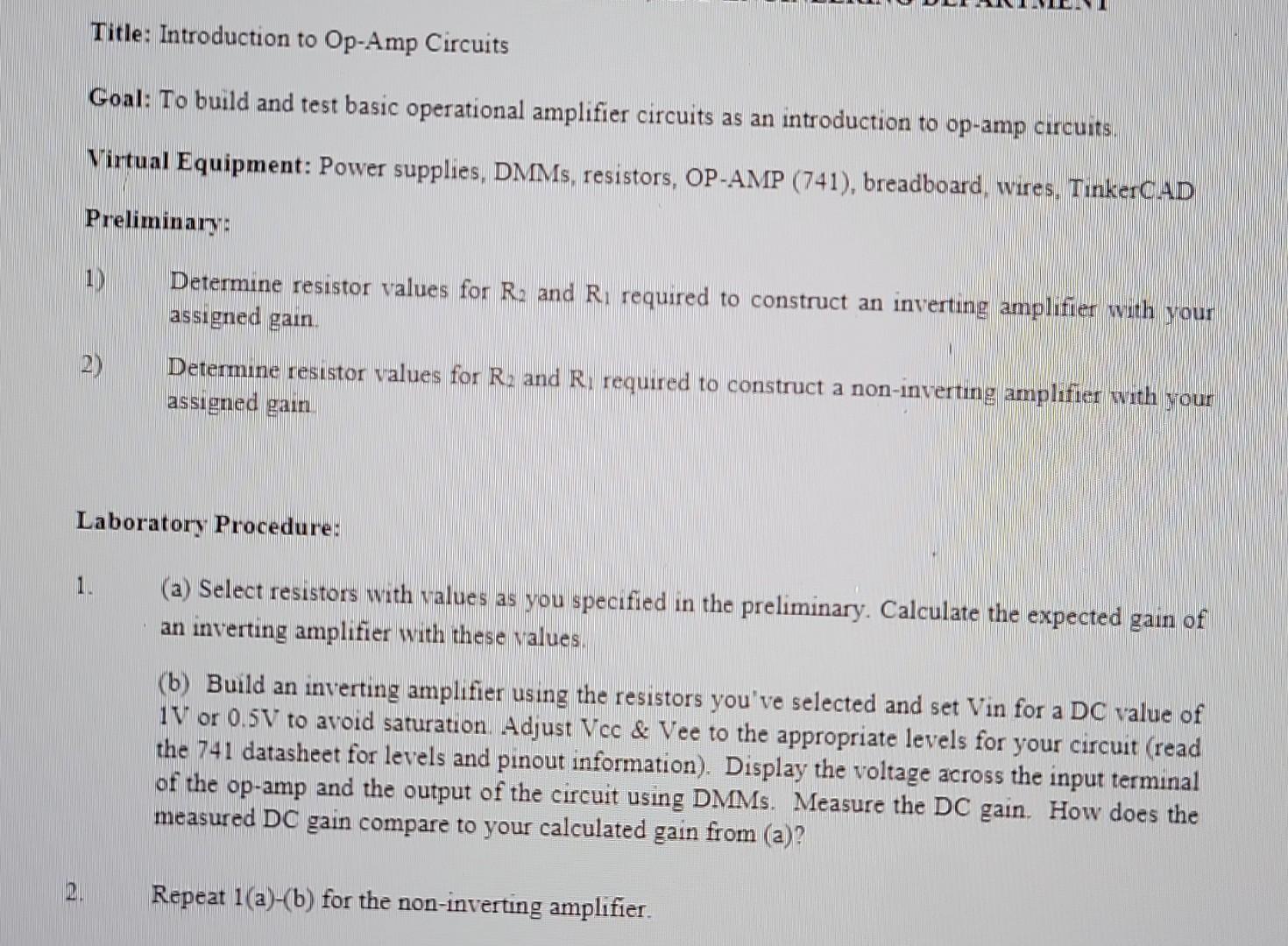 Solved inverting amp gain = -7 non-inverting gain = 4 can | Chegg.com