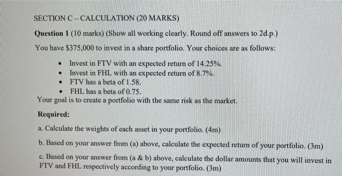 Solved . SECTION C-CALCULATION (20 MARKS) Question 1 (10 | Chegg.com
