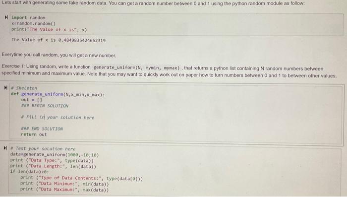 Solved Lets start with generating some fake random data. You | Chegg.com