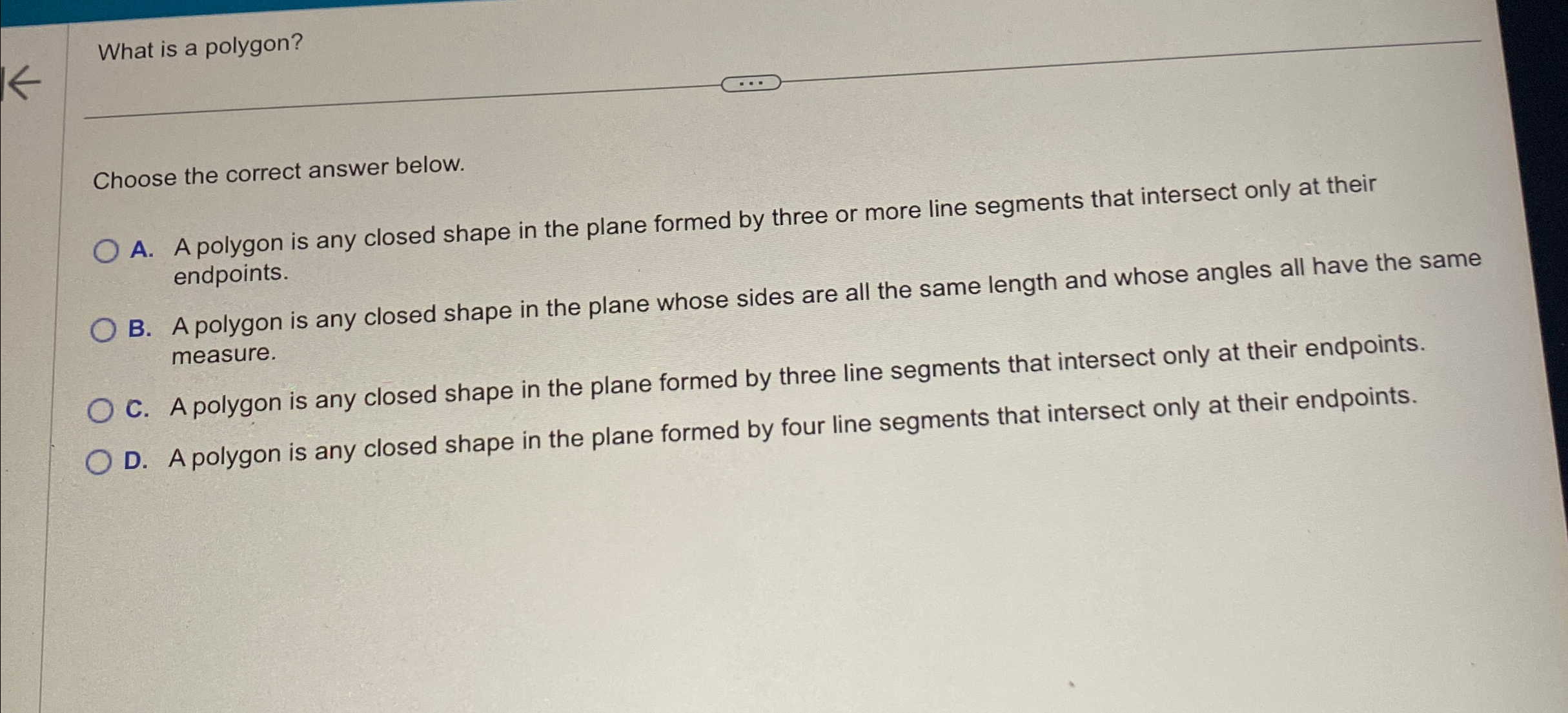 Solved What is a polygon?Choose the correct answer below.A. | Chegg.com