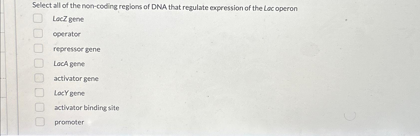 Solved Select all of the non-coding regions of DNA that | Chegg.com