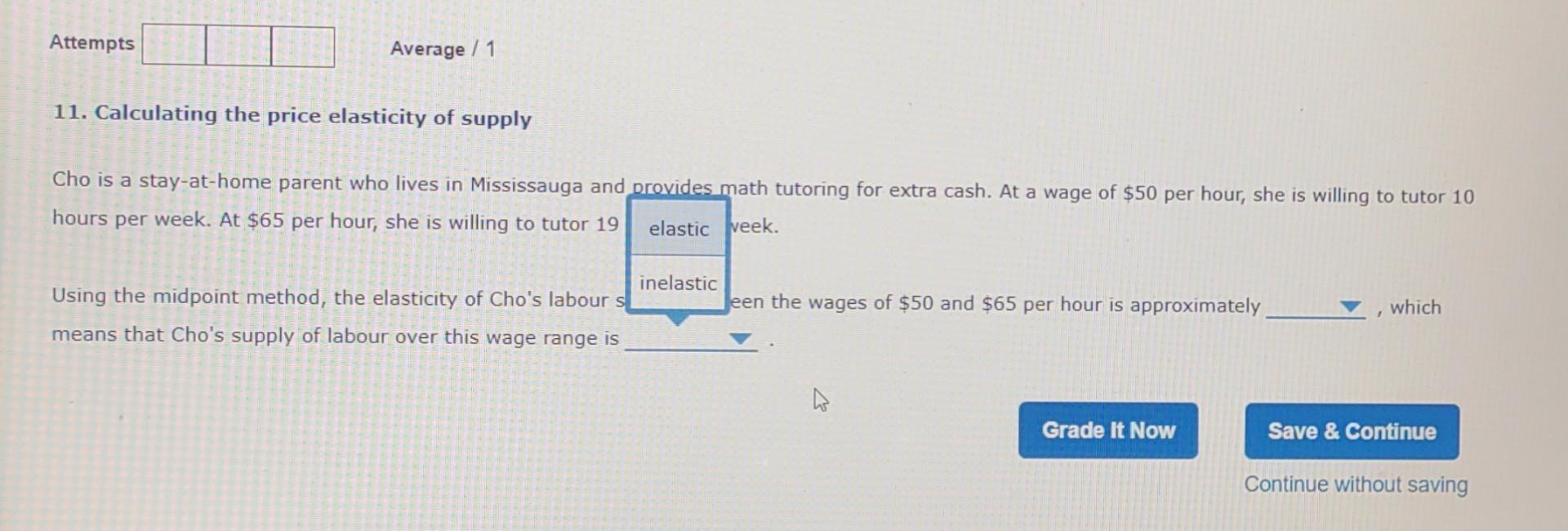 Solved 11. Calculating the price elasticity of supply Cho is | Chegg.com