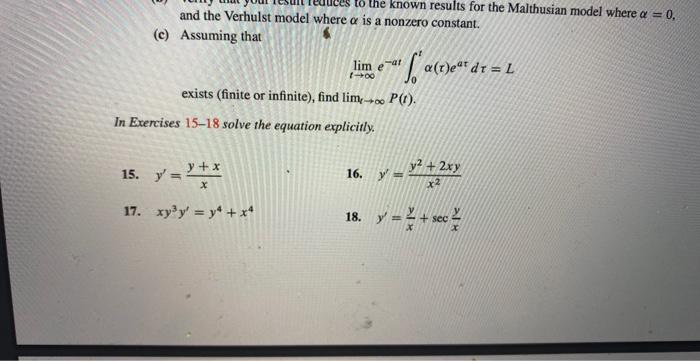 Solved and the Verhulst model where α is a nonzero constant. | Chegg.com