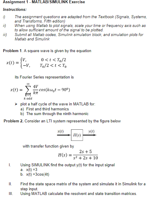 Assignment 1 - ﻿MATLAB/SIMULINK | Chegg.com