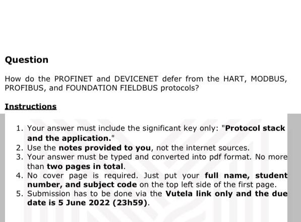 Solved Question How do the PROFINET and DEVICENET defer from | Chegg.com