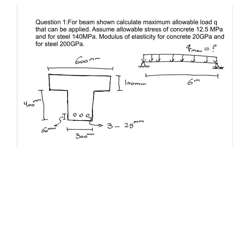 Solved Question 1: For beam shown calculate maximum | Chegg.com