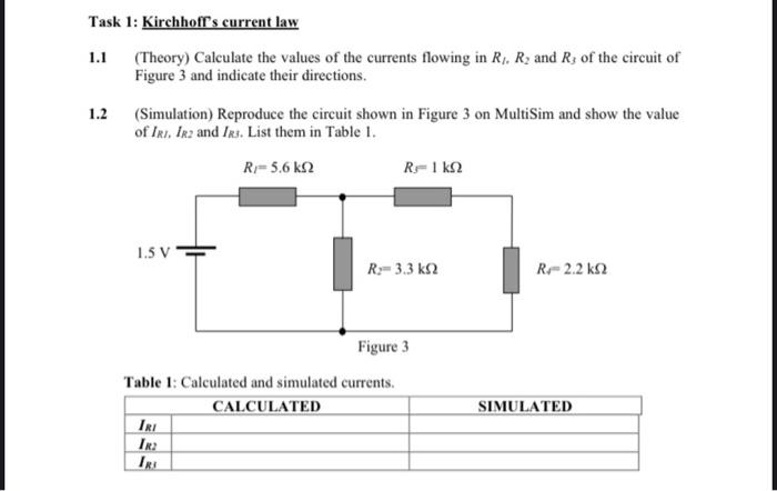 Solved Task 1: Kirchhoff's current law (Theory) Calculate | Chegg.com