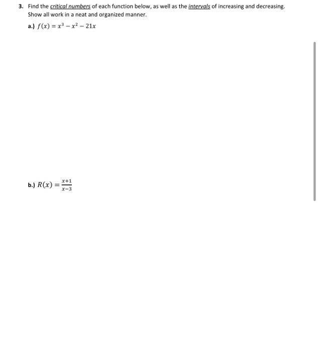 Solved 3. Find the critical numbers of each function below, | Chegg.com