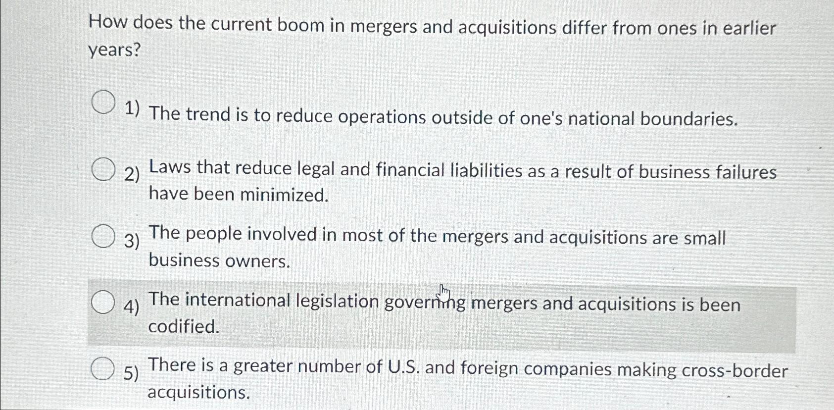 Solved How does the current boom in mergers and acquisitions | Chegg.com