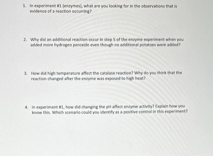 Solved Experiment 1: Catalase Activity Under Different | Chegg.com