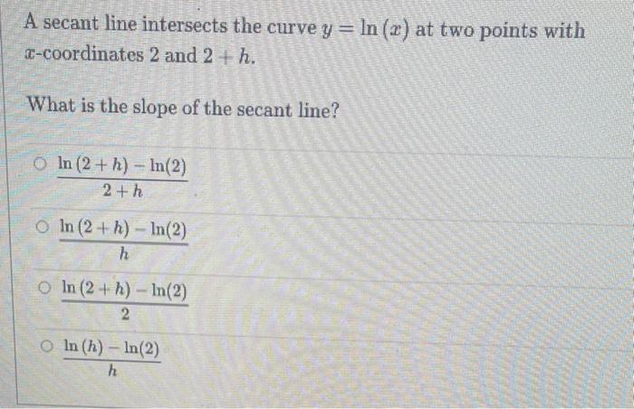 Solved A secant line intersects the curve y=ln(x) at two | Chegg.com