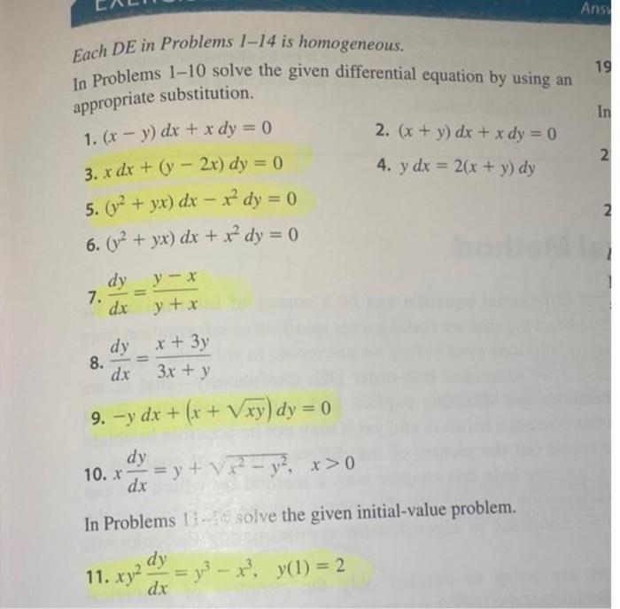 Solved Each DE in Problems 1−14 is homogeneous. In Problems | Chegg.com