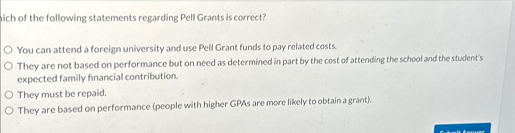 Solved ich of the following statements regarding Pell Grants | Chegg.com