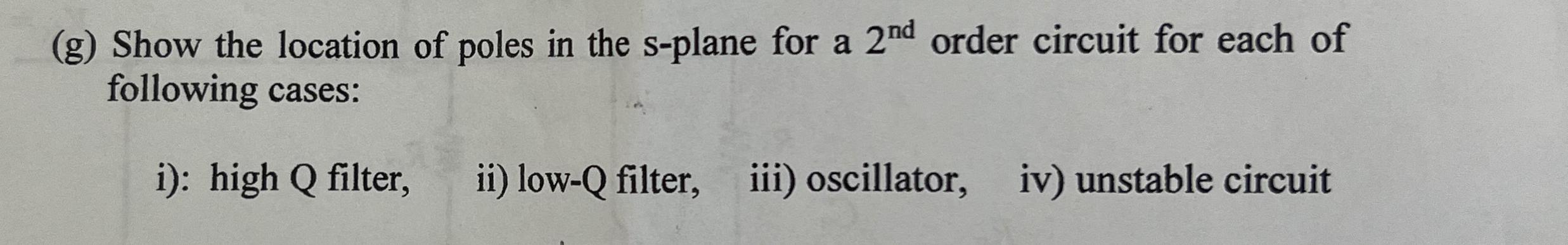 Solved (g) ﻿Show the location of poles in the s-plane for a | Chegg.com
