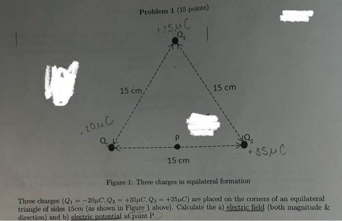 Solved Problem 1 (15 points) Figure 1: Three charges in | Chegg.com