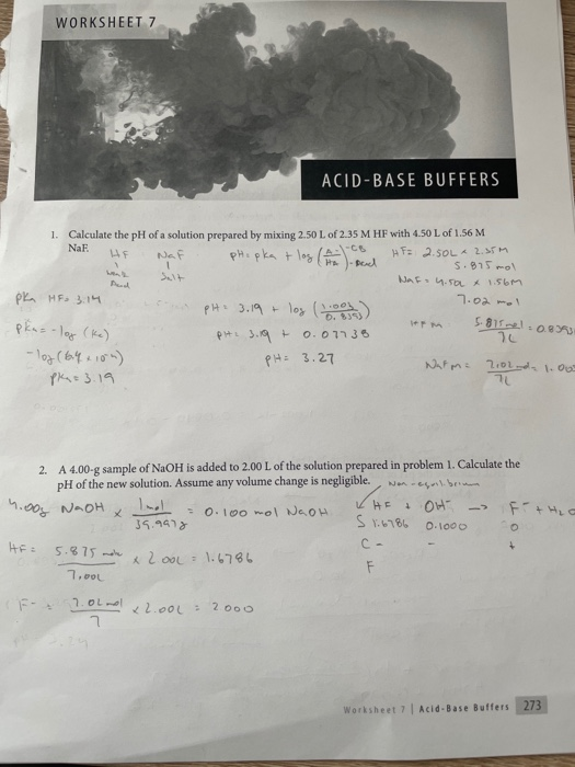 Solved WORKSHEET 7 ACID-BASE BUFFERS 1. Calculate the pH of | Chegg.com