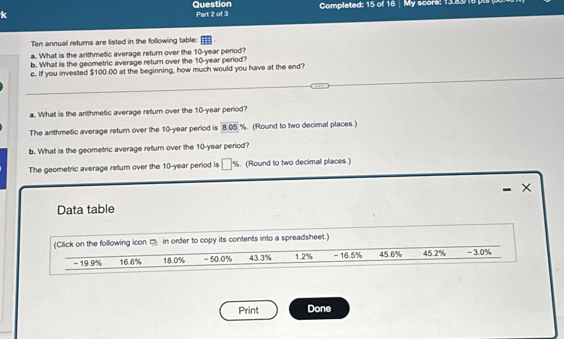 Solved QuestionPart 2 ﻿of 3Completed: 15 ﻿of 16Ten annual | Chegg.com