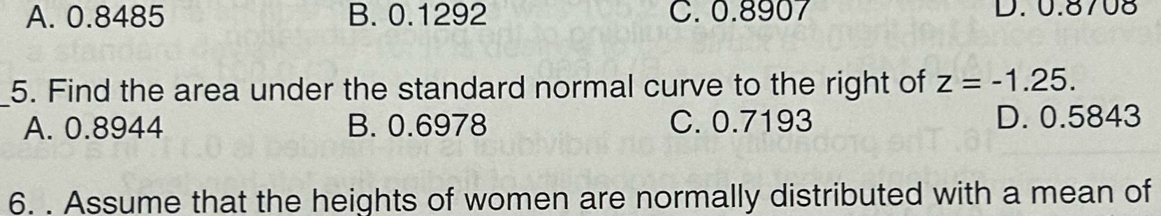 Solved 5. ﻿Find the area under the standard normal curve to | Chegg.com