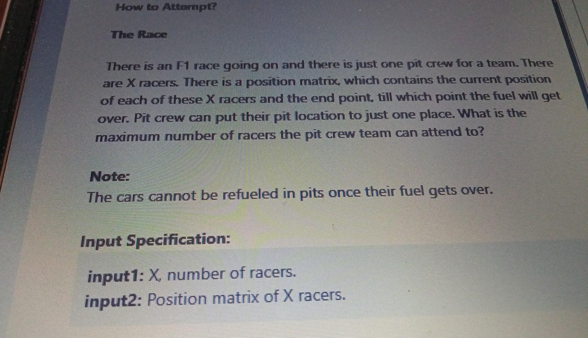 Solved The Race There is an F1 race going on and there is | Chegg.com