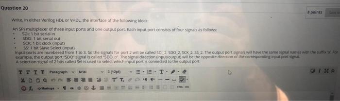 Solved Question 20 8 Points Write In Either Verilog Hdl O 