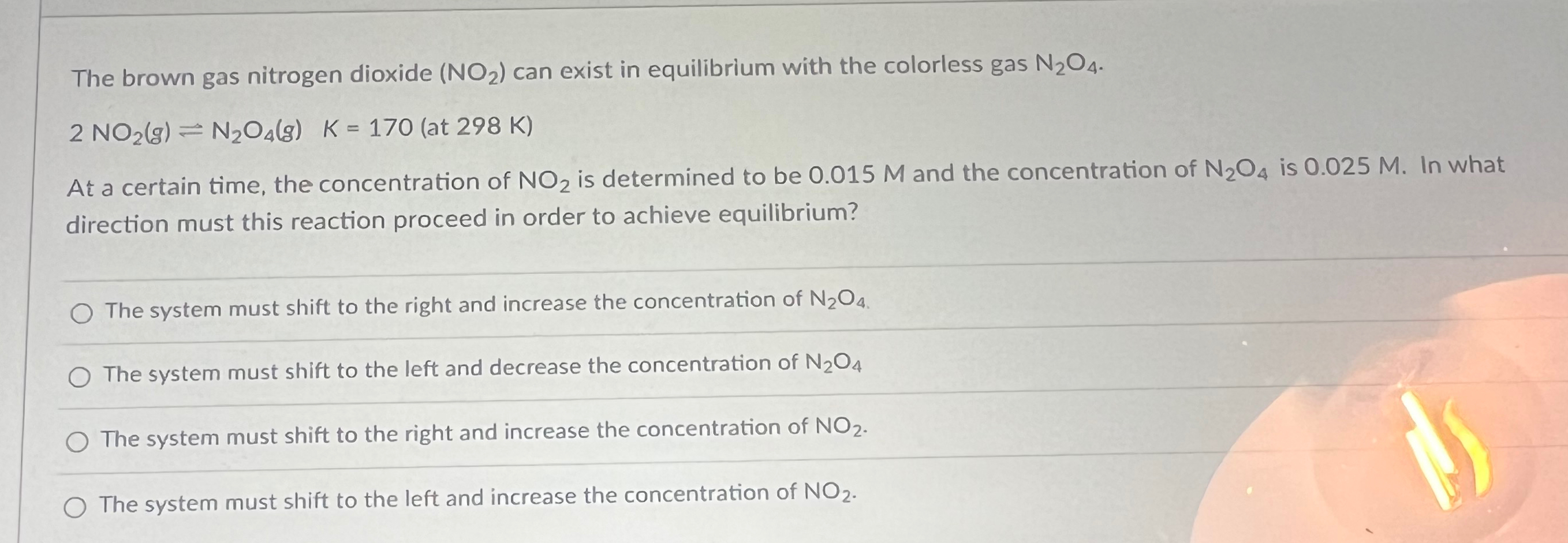 Solved The brown gas nitrogen dioxide (NO2) ﻿can exist in | Chegg.com