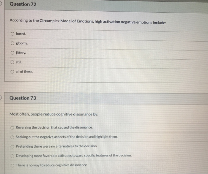 Solved Question 72 According to the Circumplex Model of | Chegg.com