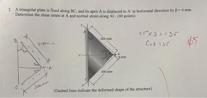 Solved a triangular plate is fixed along BC and its apex is | Chegg.com