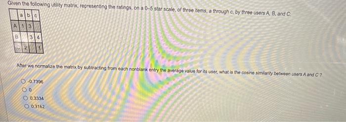 Solved After we normalize the matrix by subtracting from | Chegg.com