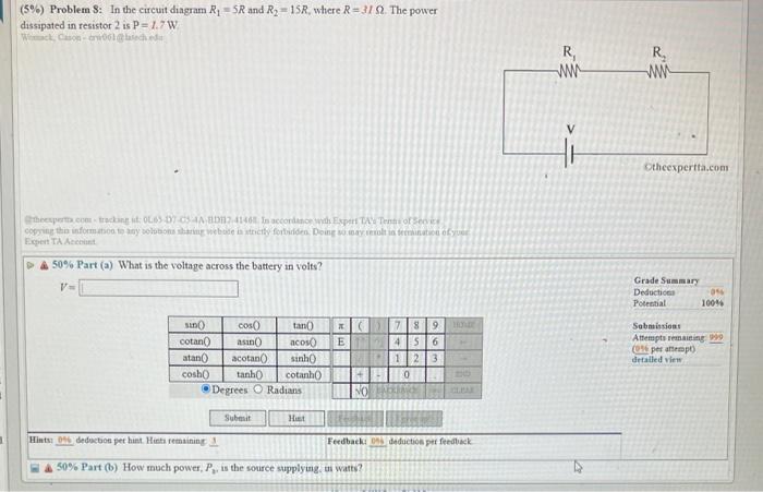 Solved (5\%) Problem \$: In the circuit diagram R1=5R and | Chegg.com