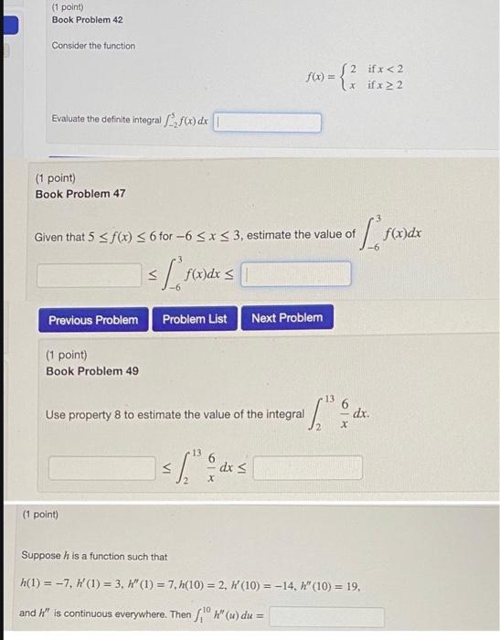 (1 point) Book Problem 42 Consider the tunction | Chegg.com