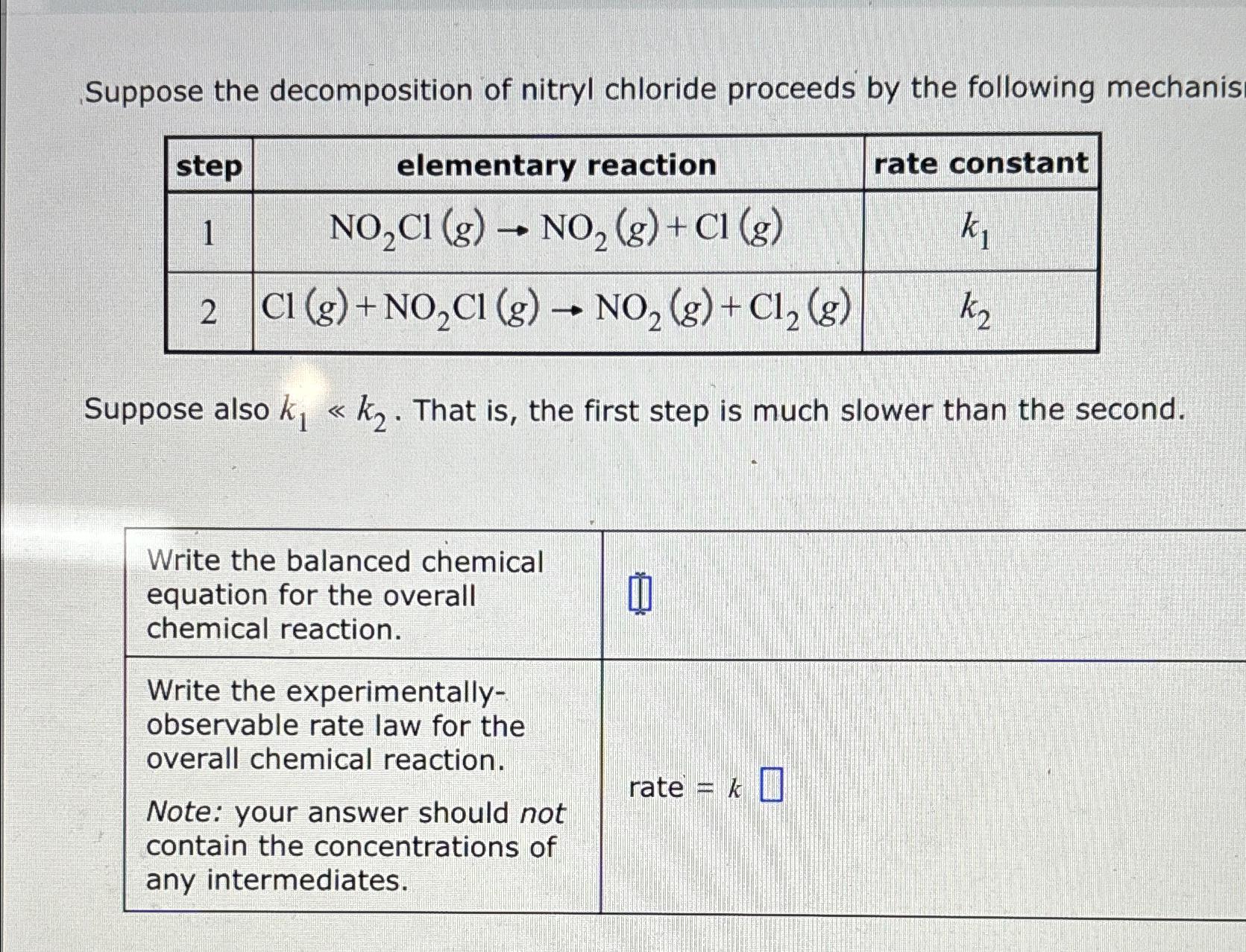 Solved Suppose the decomposition of nitryl chloride proceeds | Chegg.com