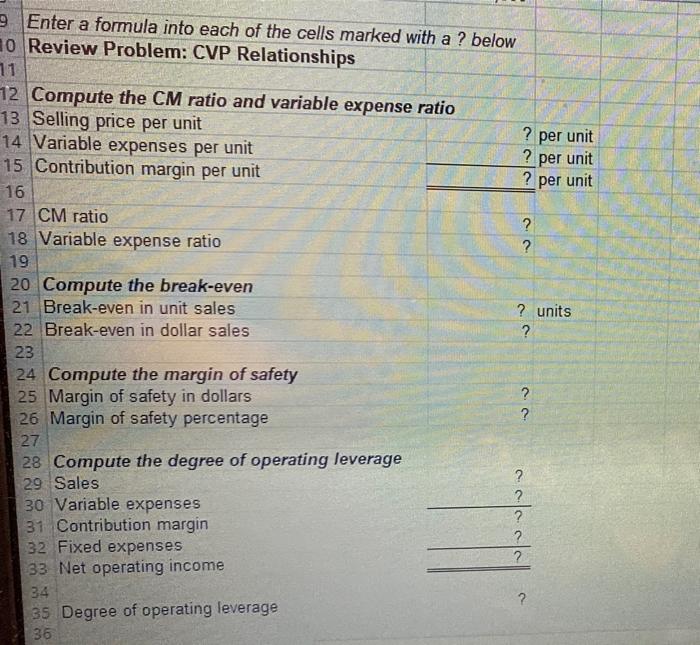 Solved Enter a formula into each of the cells marked with a | Chegg.com