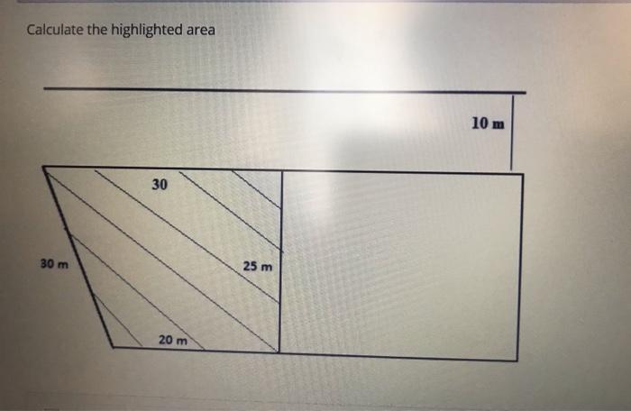 Solved Calculate the highlighted area 10 m 30 30 m 25 m 20 m | Chegg.com
