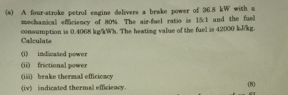 Solved A four-atroke petrol engine delivers a brake power of | Chegg.com