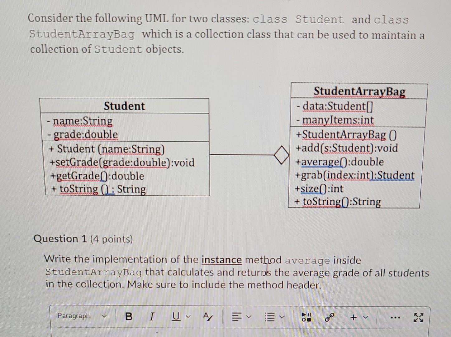 Solved Consider the following UML for two classes: class | Chegg.com