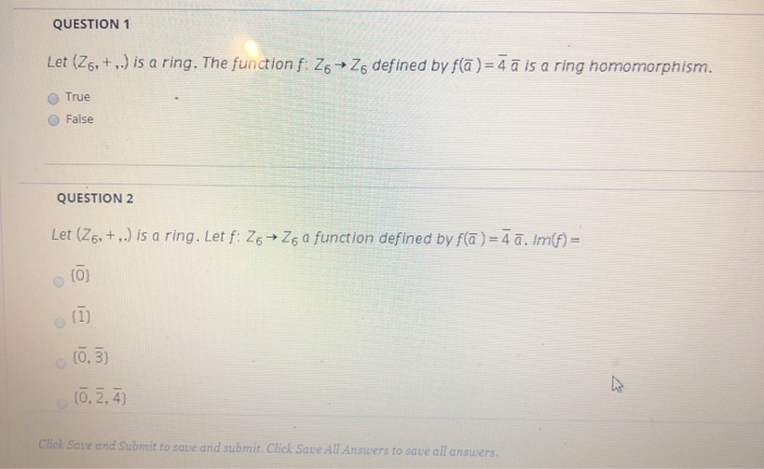 Solved QUESTION 1 Let (26,+) is a ring. The function f: Z6 → | Chegg.com