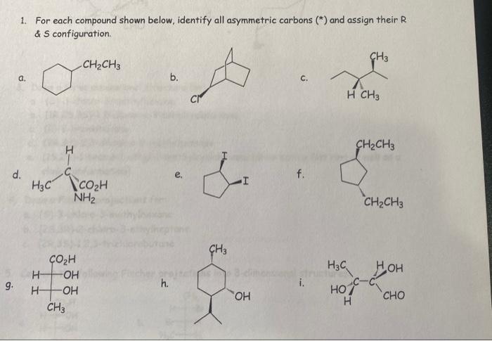Solved 1. For each compound shown below, identify all | Chegg.com