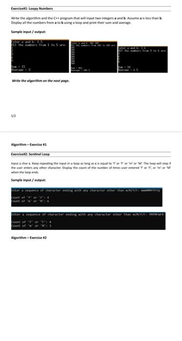 Solved Exercise#1: Loopy Numbers Write the algorithm and the | Chegg.com