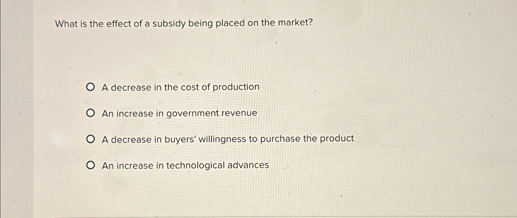 Solved What is the effect of a subsidy being placed on the | Chegg.com
