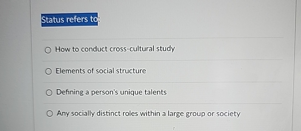 Solved Status refers to:How to conduct cross-cultural | Chegg.com