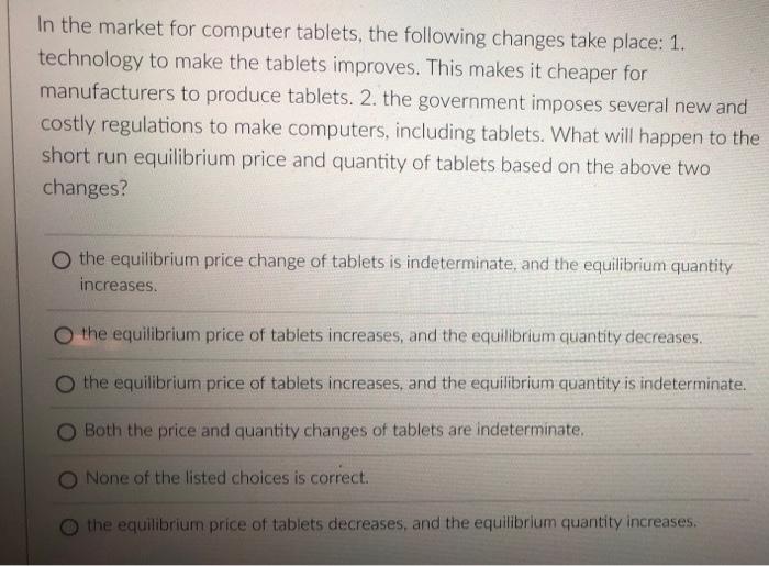 Solved In the market for computer tablets, the following | Chegg.com