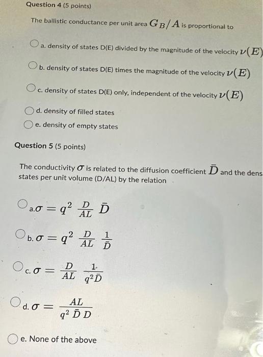 Solved The ballistic conductance per unit area GB/A is | Chegg.com