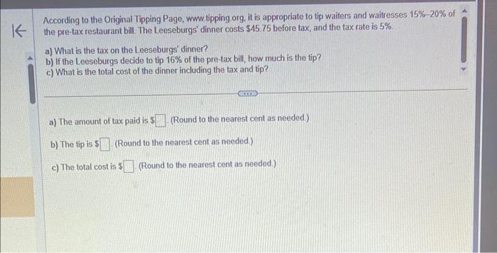 Solved According to the Original Tipping Page, www tipping. | Chegg.com