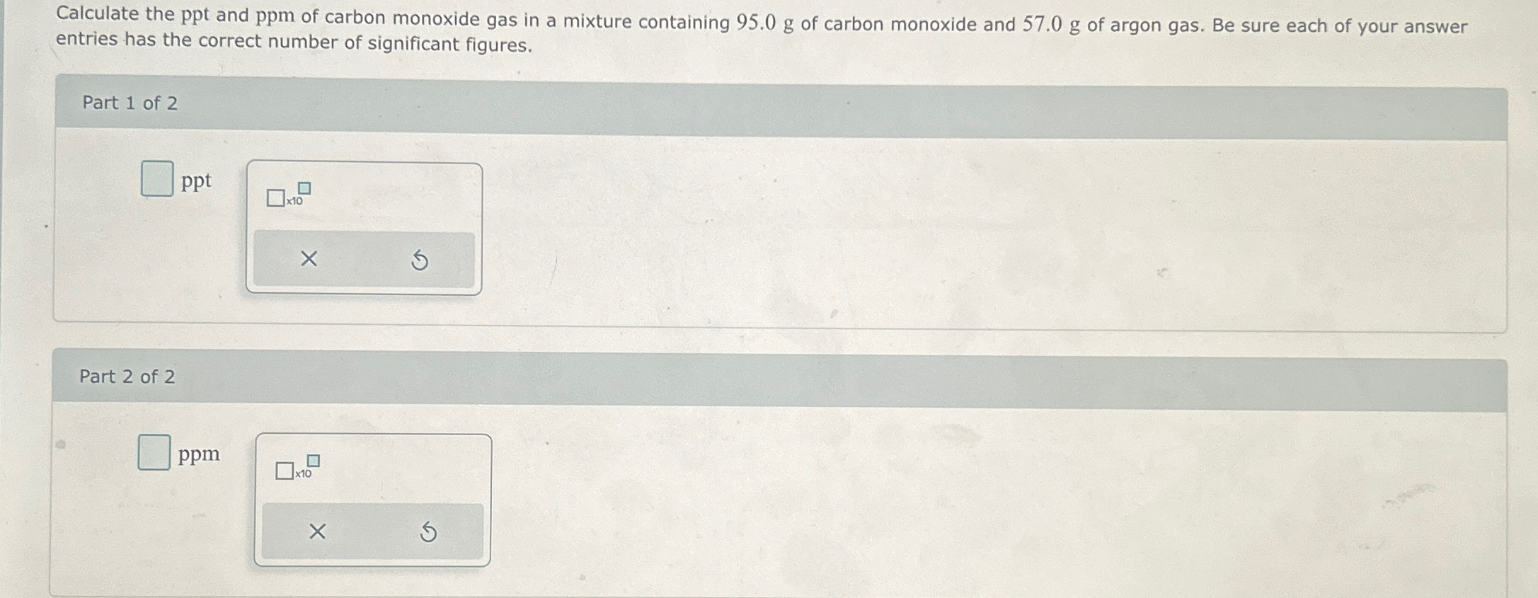 Solved Calculate the ppt and ppm of carbon monoxide gas in a | Chegg.com