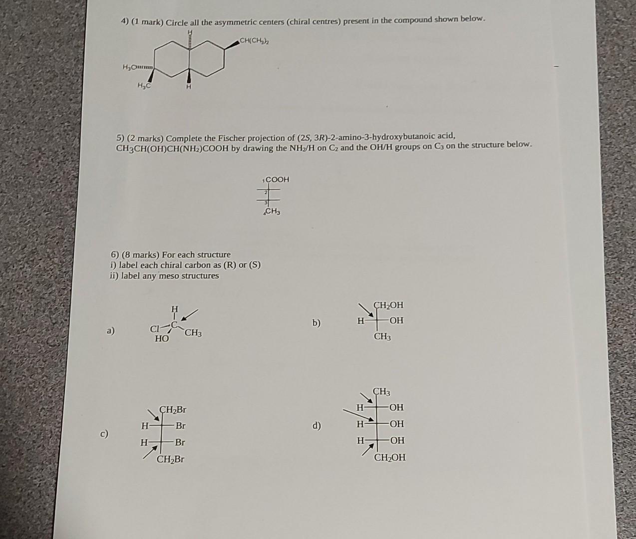 Solved 5) (2 marks) Complete the Fischer projection of (2S, | Chegg.com