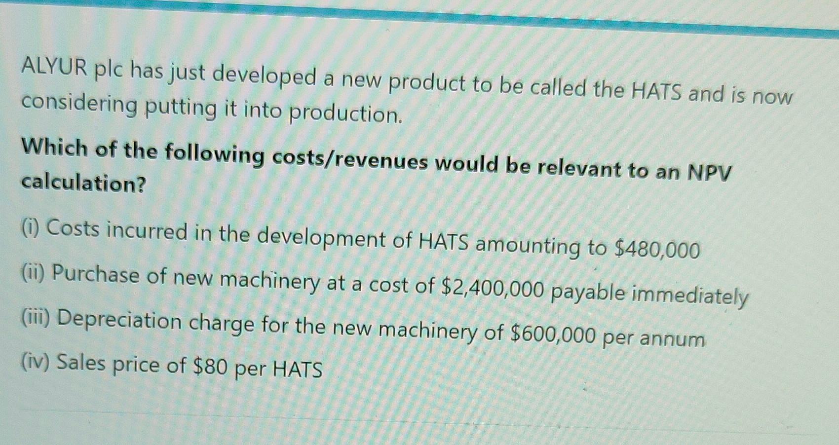 Solved ALYUR plc has just developed a new product to be | Chegg.com