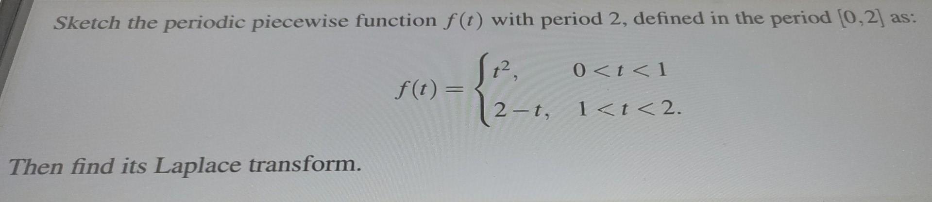 Solved Sketch the periodic piecewise function f(t) with | Chegg.com